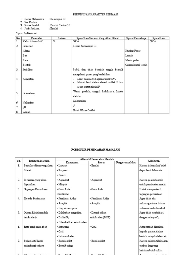 Emulsi Castor Oil Atau Minyak Jarak | PDF