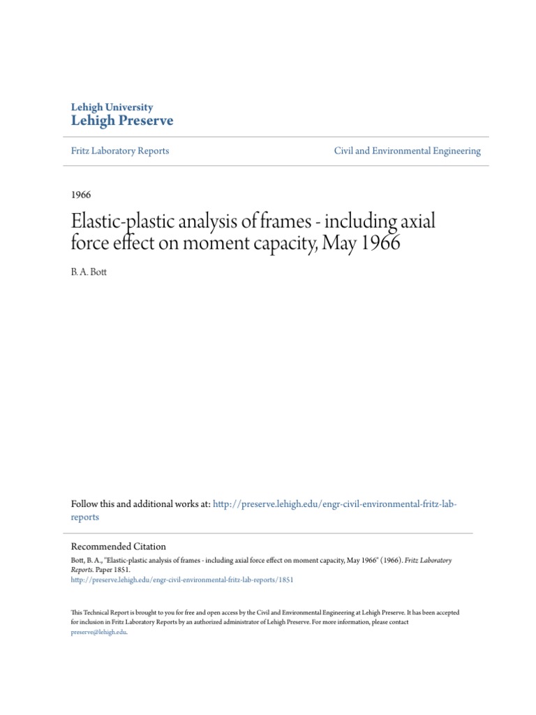 Elastic-Plastic Analysis of Frames - Including Axial Force Effect On ...