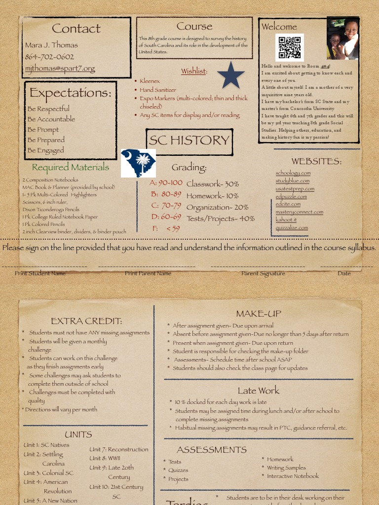 8th Grade SC History Course Overview | PDF | Homework | Teaching