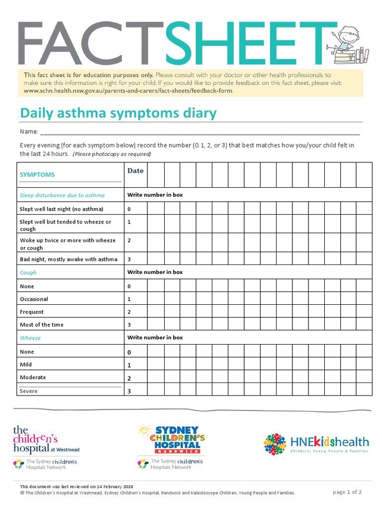 Asthma - Daily Asthma Symptoms Diary-En | PDF