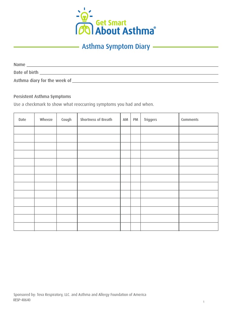Asthma Symptom Diary Template | PDF