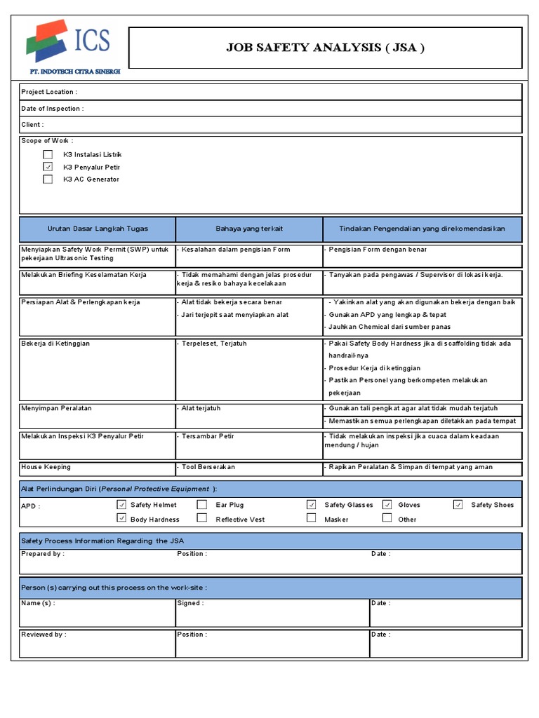 Analisis Keselamatan Kerja JSA K3 | PDF