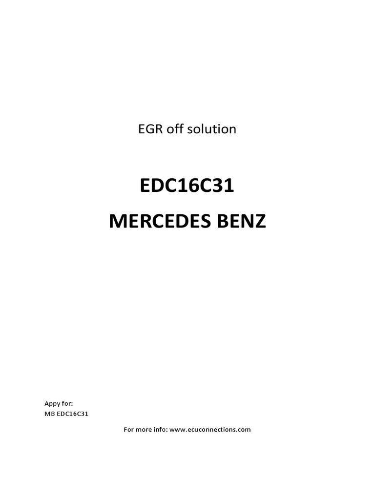 EDC16C31 Mercedes Benz: EGR Off Solution | PDF