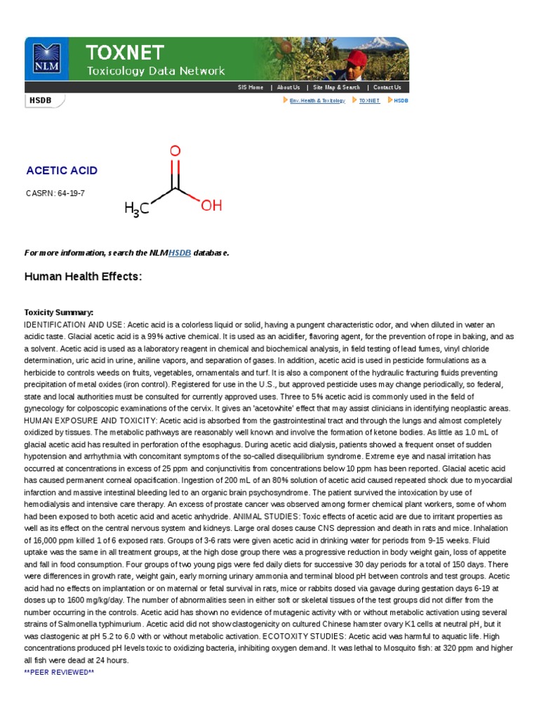Acetic Acid: Human Health Effects | PDF | Burn | Acetic Acid