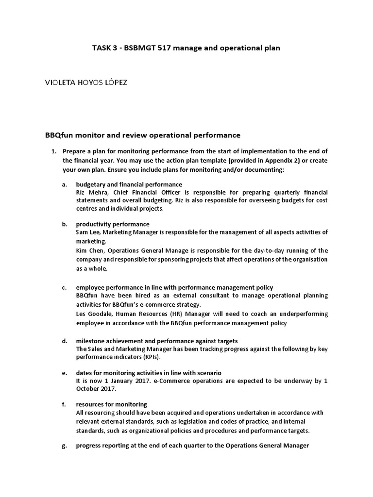 TASK 3 - BSBMGT517 Manage Operational Plan | PDF | Performance ...
