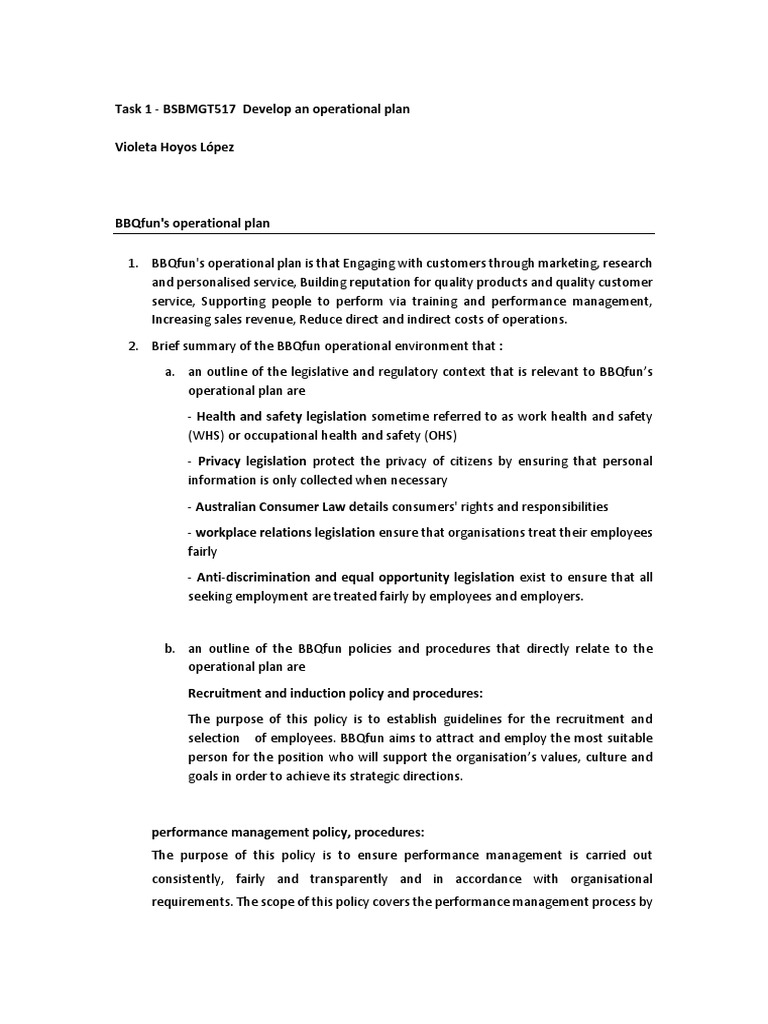 Task 1 - BSBMGT517 Develop An Operational Plan | PDF | Sales | E Commerce