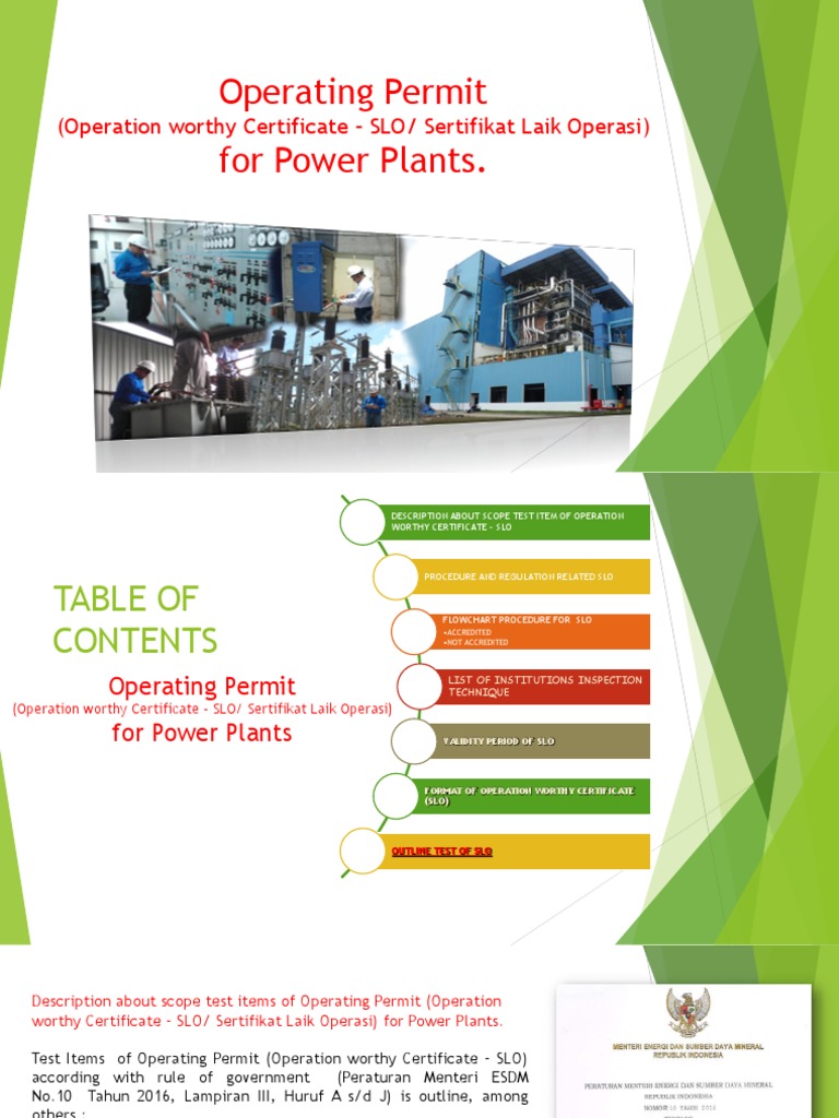 Operating Permit (Operation Worthy Certificate - SLO) For Power Plant ...