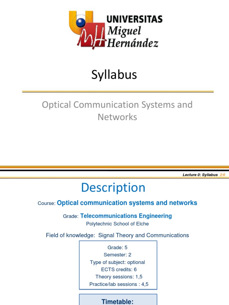 Syllabus: Optical Communication Systems and Networks | PDF ...