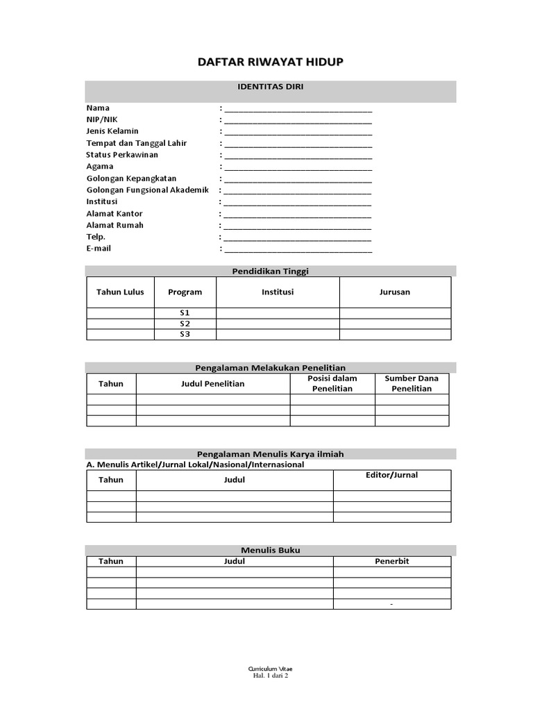 Contoh CV Lamaran Dosen Lengkap | PDF