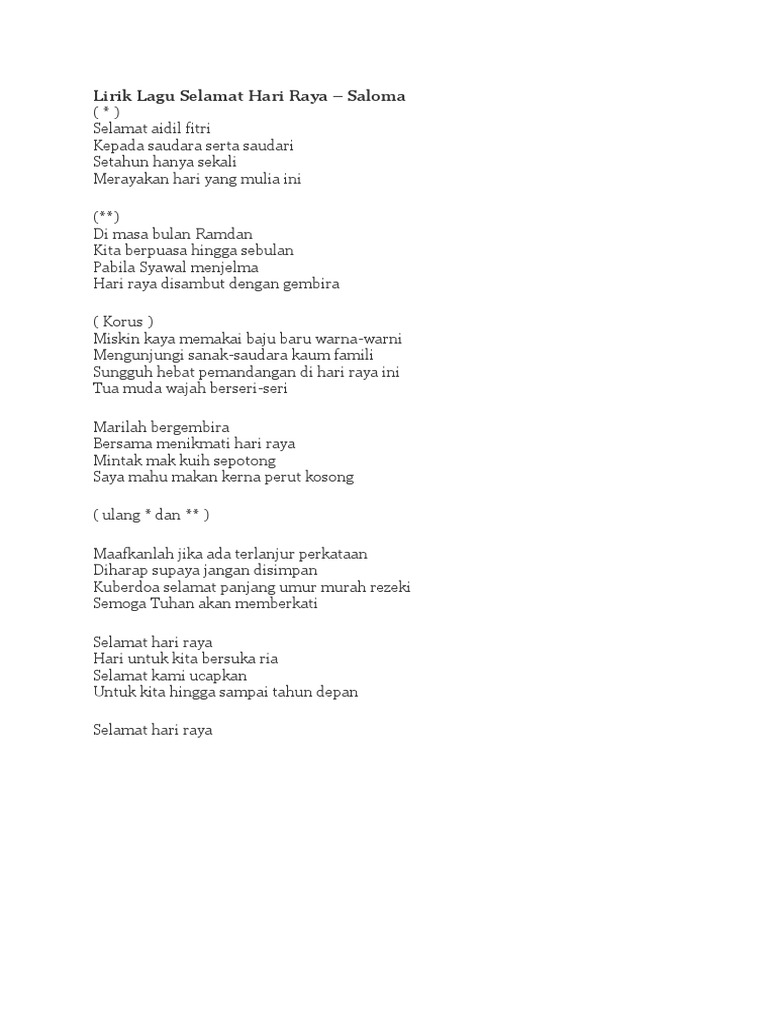 Lirik Lagu Selamat Hari Raya | PDF | Kajian Bahasa Asing
