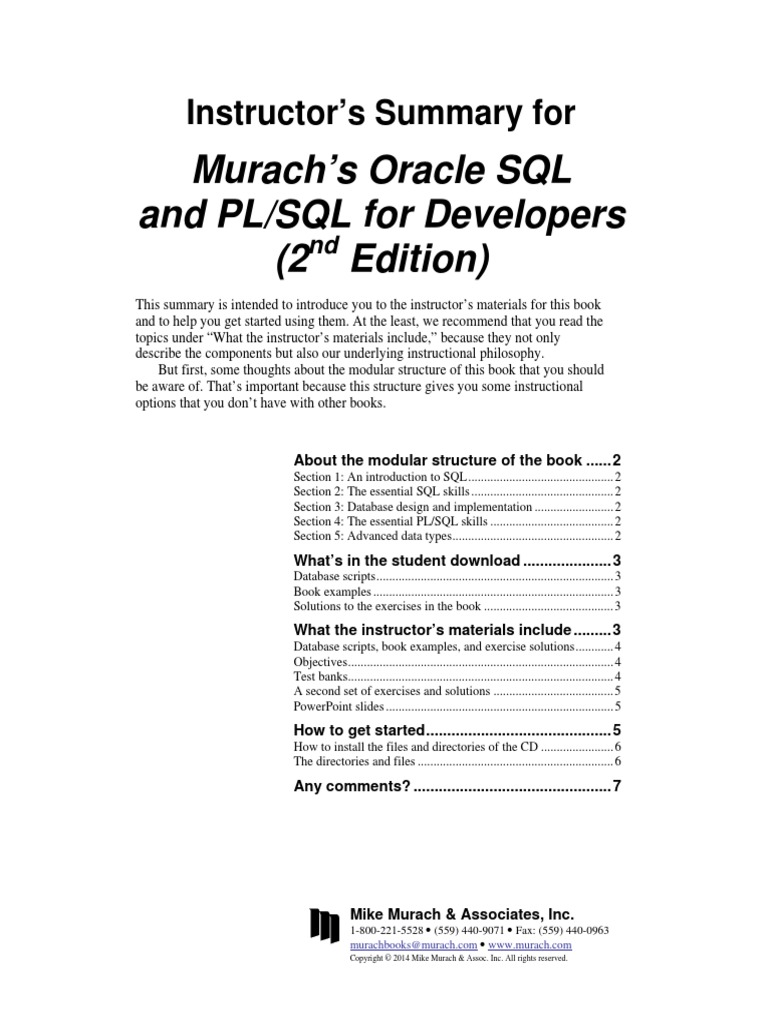 Murach's Oracle SQL and PL/SQL For Developers (2 Edition) | PDF | Pl ...
