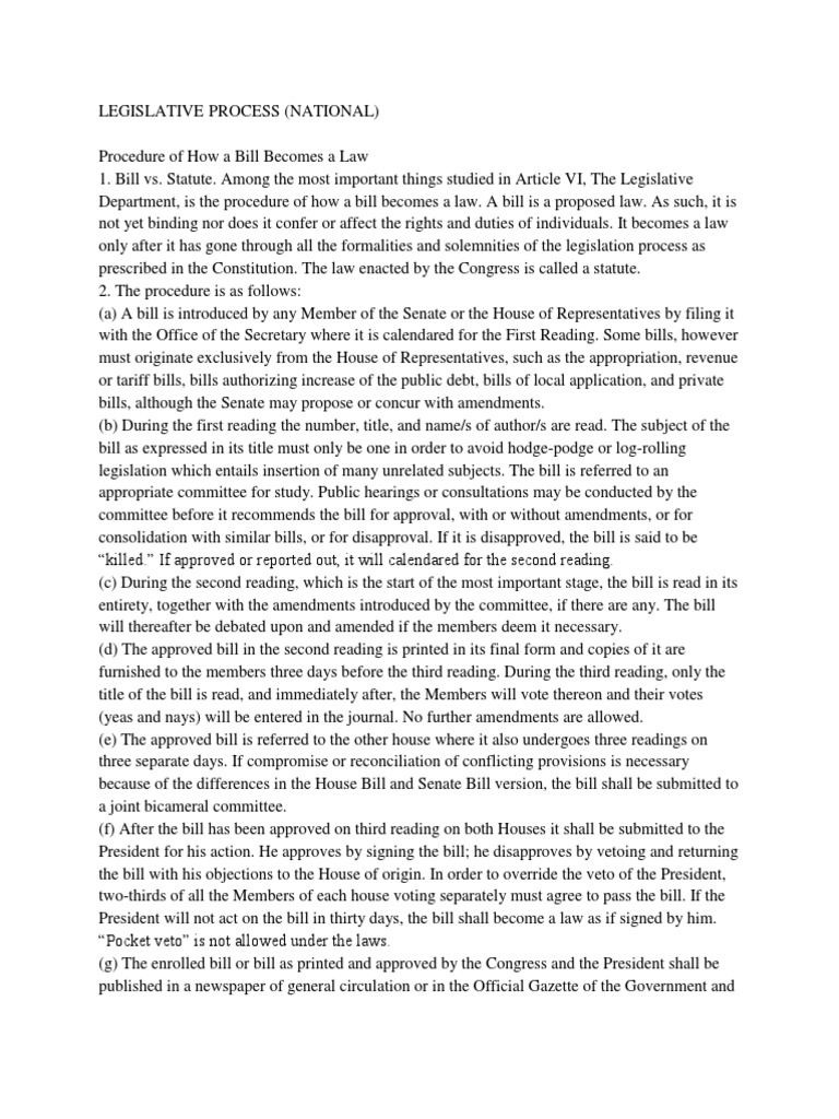Philippine Legislative Process | PDF | Bill (Law) | Veto