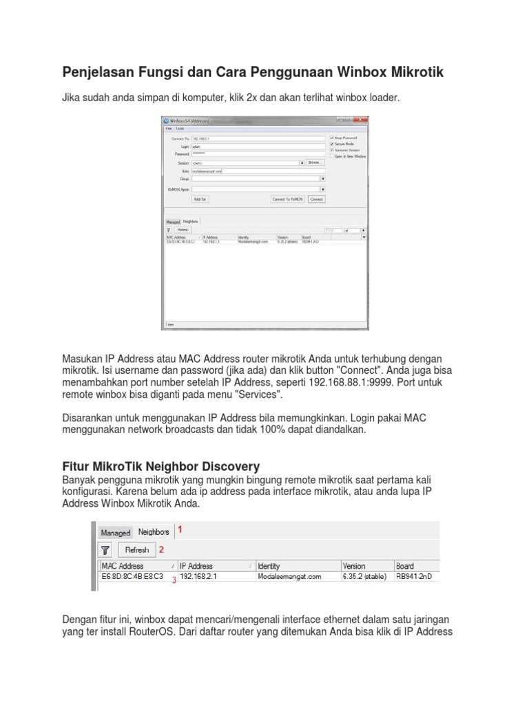 Penjelasan Fungsi Dan Cara Penggunaan Winbox Mikrotik | PDF | Komputer ...
