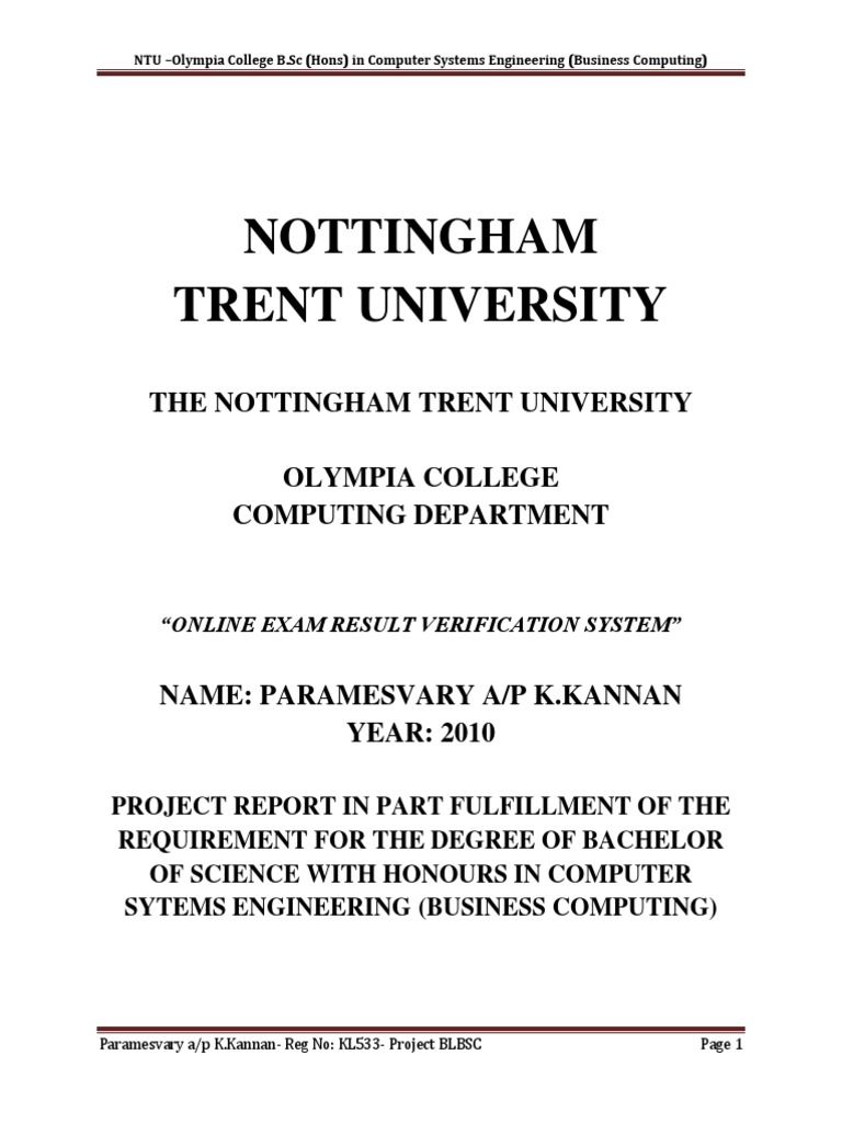 The Nottingham Trent University Olympia College Computing Department ...