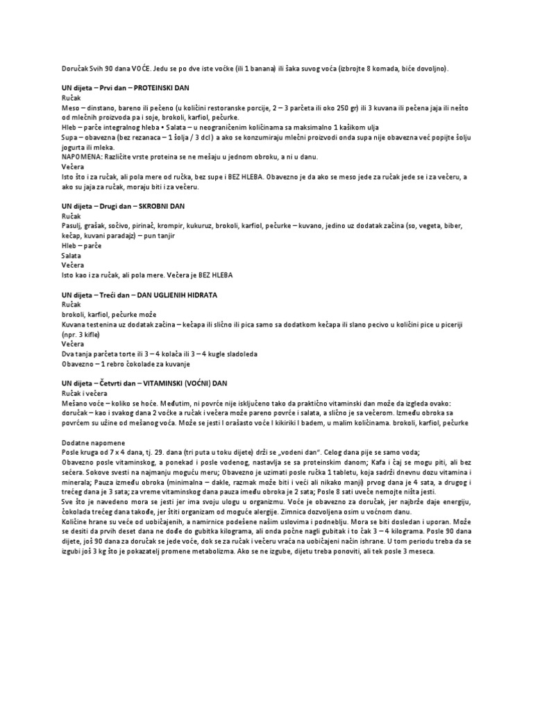 UN Dijeta - Prvi Dan - PROTEINSKI DAN | PDF
