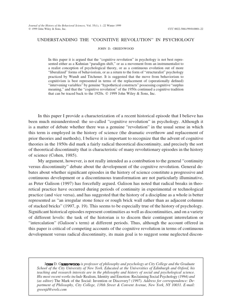 Understanding The "Cognitive Revolution" in Psychology | PDF ...