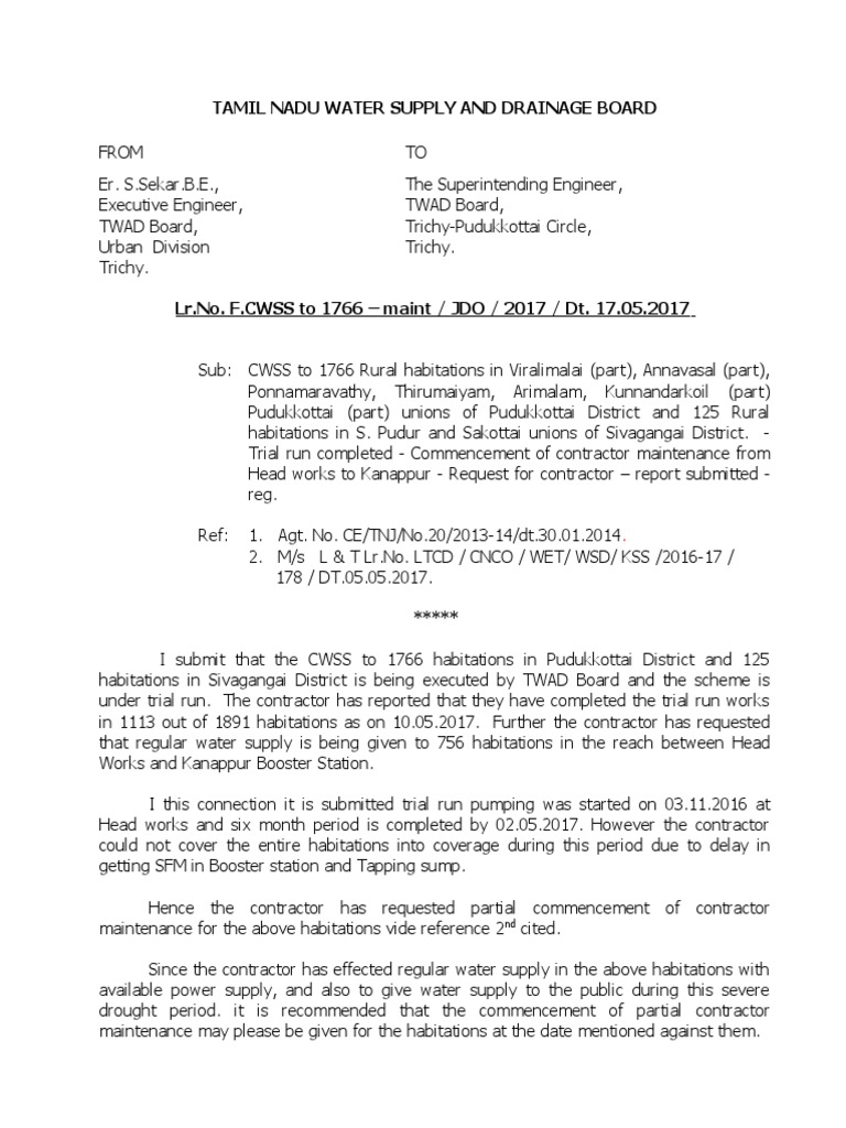 Tamil Nadu Water Supply and Drainage Board | PDF | Fresh Water | Water Supply