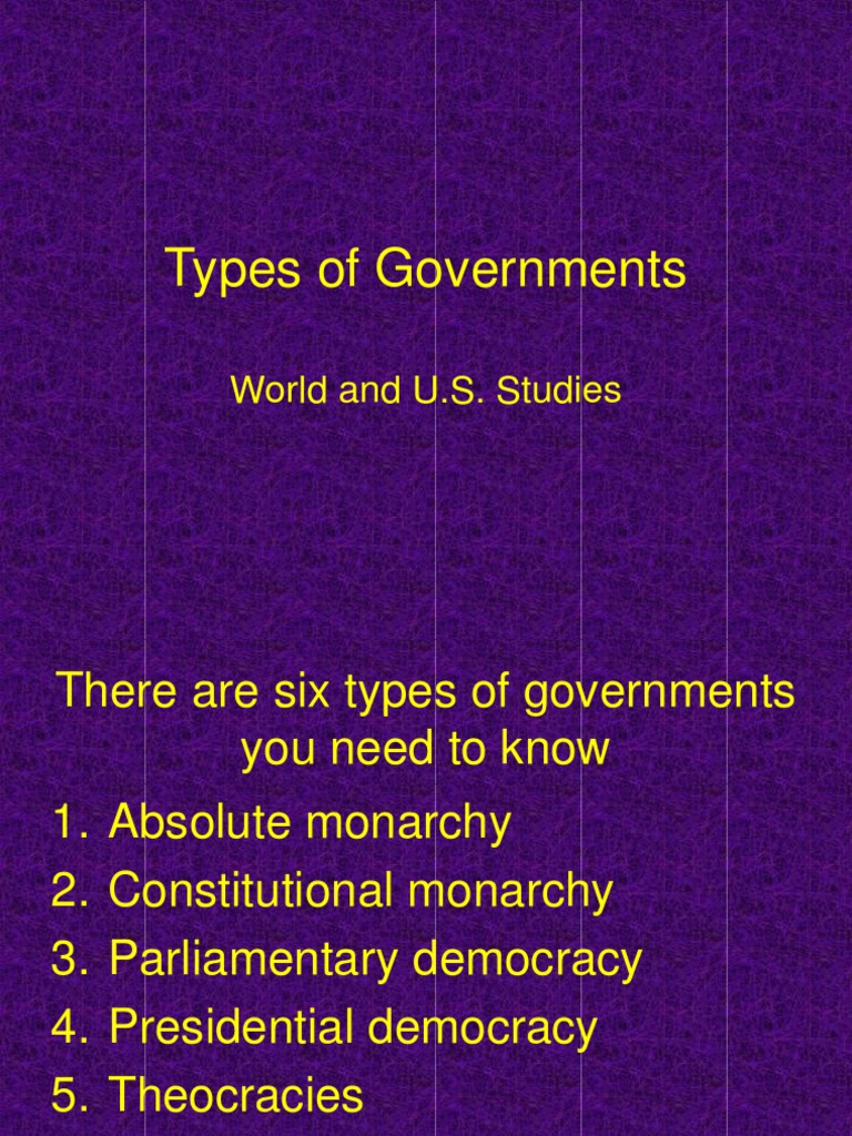 Types of Governments Explained | PDF | Monarchy | Absolute Monarchy