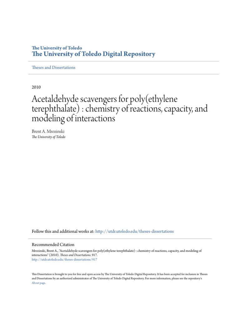 Acetaldehyde Scavengers For Poly (Ethylene Terephthalate) - Chemis ...