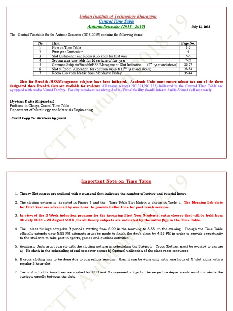 IIT KGP Time Table | PDF | Science And Technology