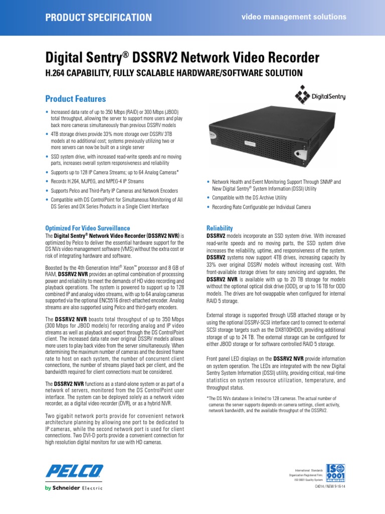 Digital Sentry DSSRV2 Network Video Recorder: Product Specification ...