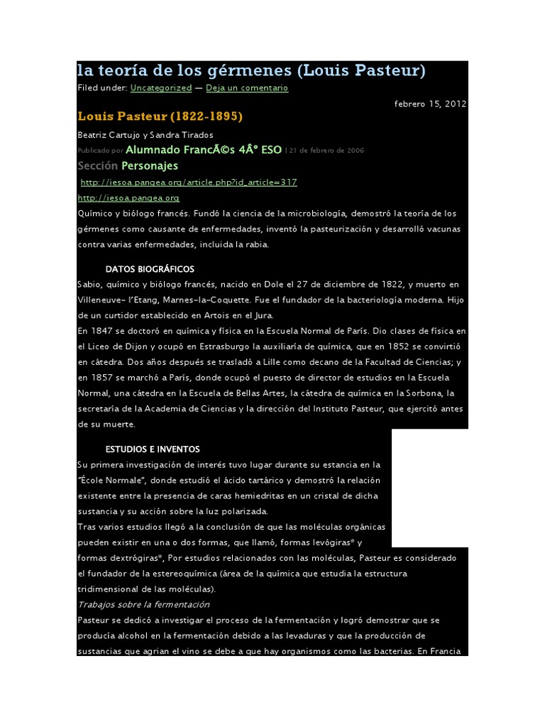La Teoría de Los Gérmenes | PDF | Luis Pasteur | Biología