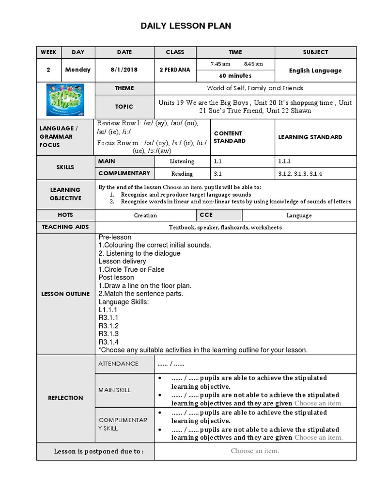 English Lesson Plan: Week 2 Activities | PDF | Lesson Plan | Behavior ...