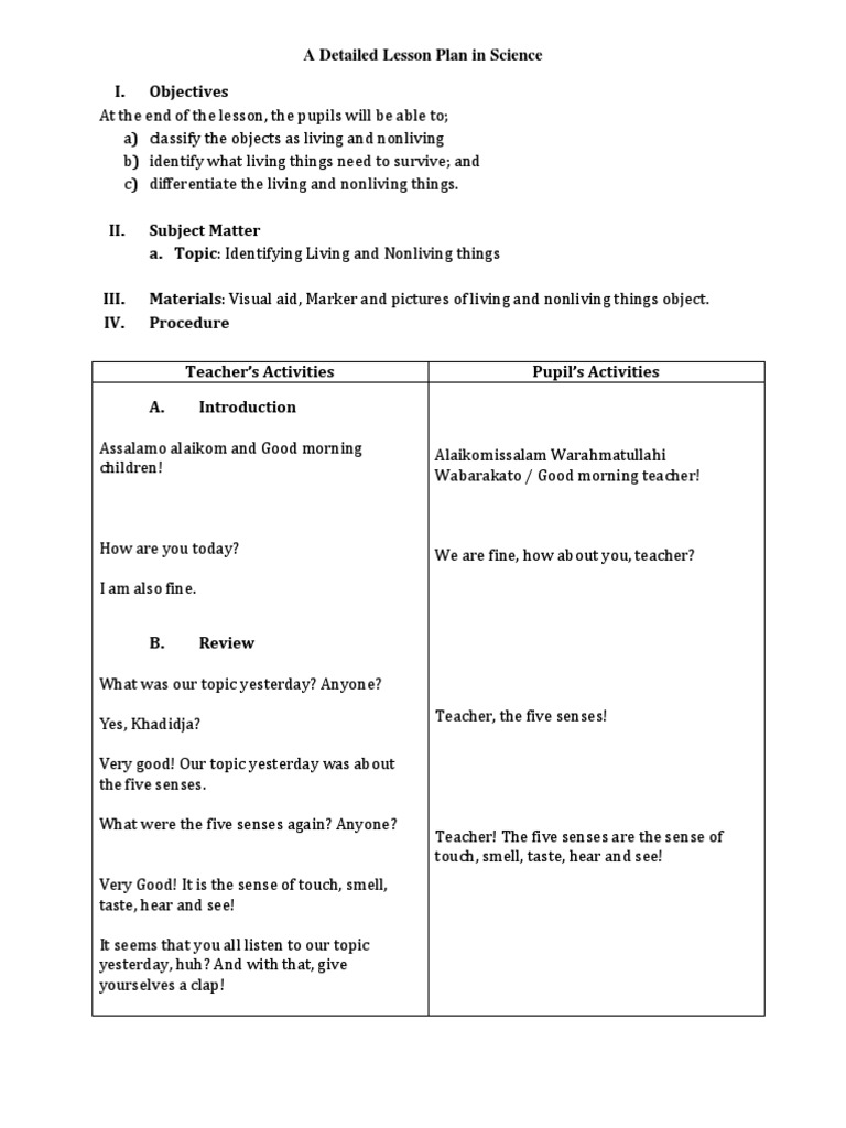 A Detailed Lesson Plan in Science | PDF | Senses | Lesson Plan