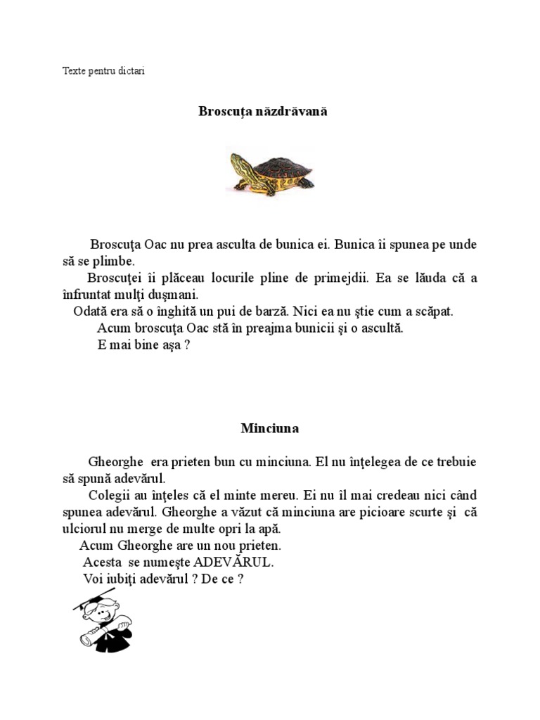 Texte Pentru Dictari Clasa 1 | PDF