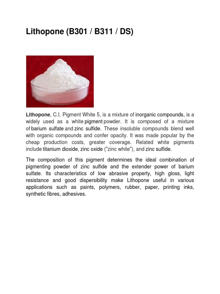 Lithopone (B301 / B311 / DS) : Lithopone, C.I. Pigment White 5, Is A ...