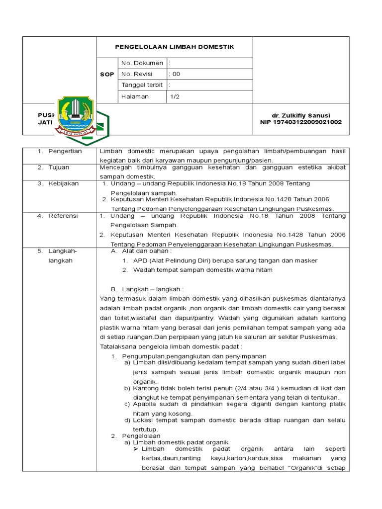 Sop Pengelolaan Limbah Domestik | PDF