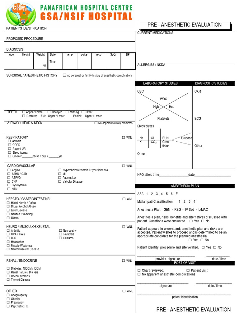 Pre Anesthetic Evaluation | PDF | Anesthesia | Medical Specialties