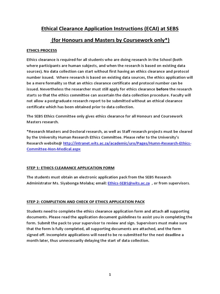 Ethical Clearance Application Instructions (ECAI) | PDF | Postgraduate ...