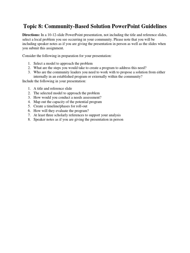 Topic 8: Community-Based Solution Powerpoint Guidelines | PDF