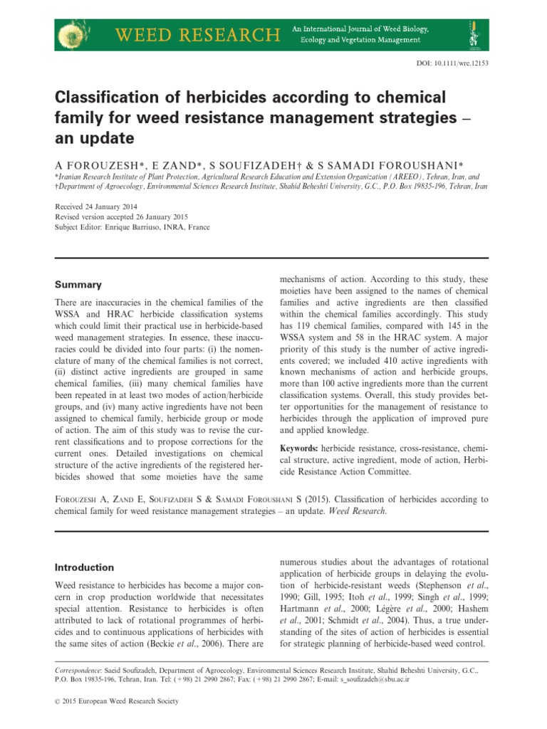 Classification of Herbicides According To Chemical Family For Weed ...