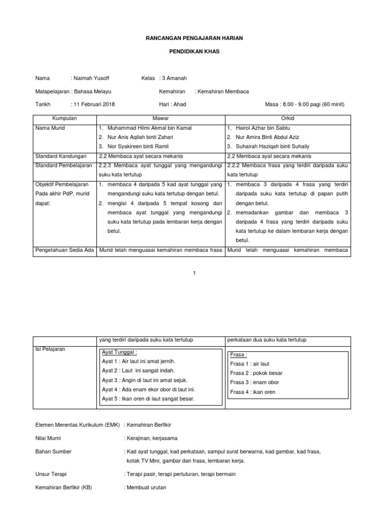 RPH Pendidikan Khas | PDF