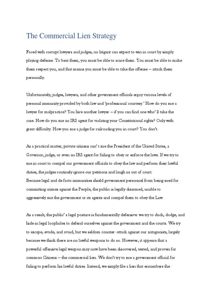 The Commercial Lien Strategy | PDF | Lawyer | Sovereign Immunity