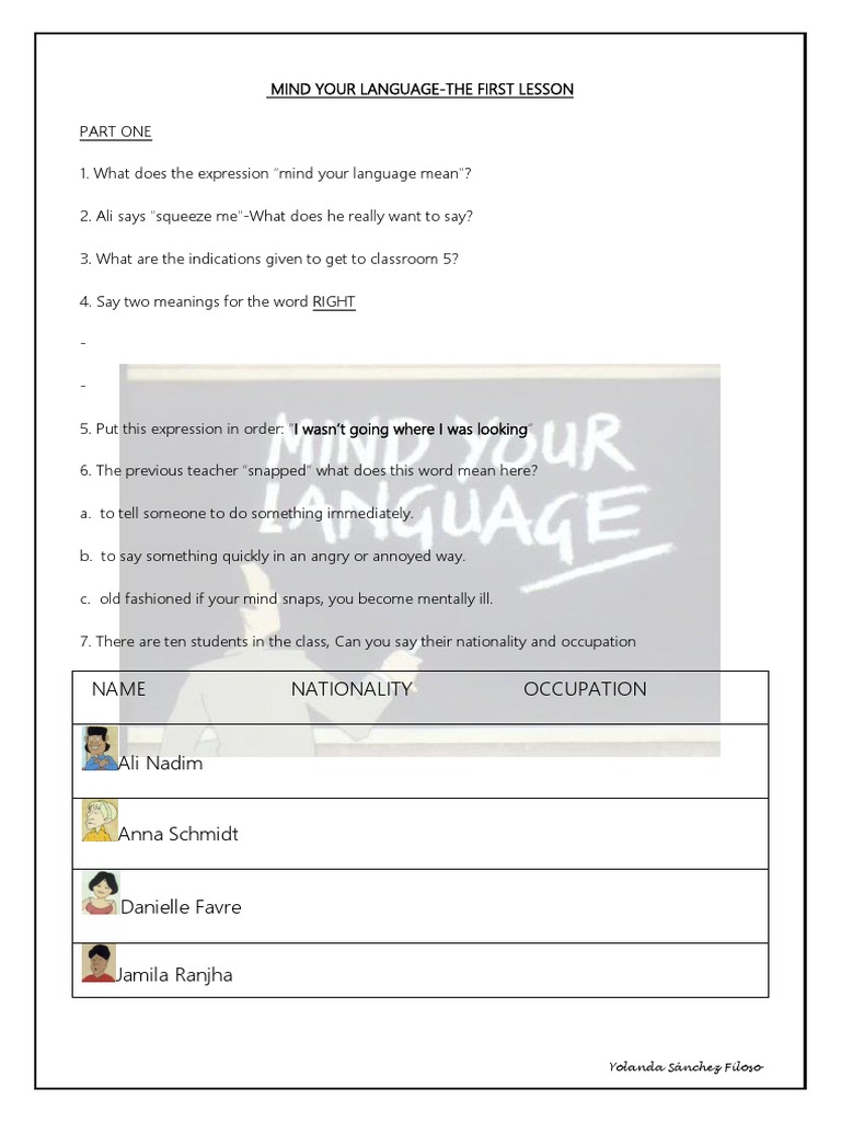 Mind Your Language Part 1 Fun Activities Games Video Movie Activities ...