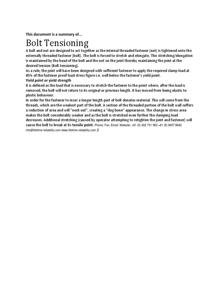 Bolt Tensioning: This Document Is A Summary Of.. | PDF | Nut (Hardware ...
