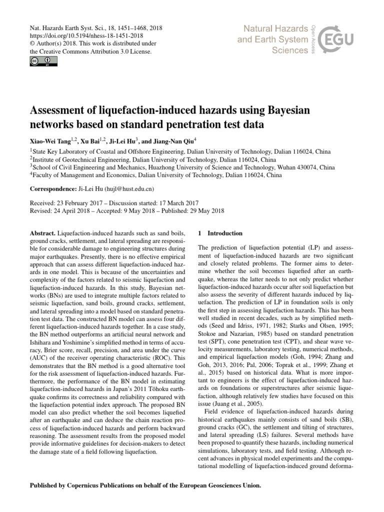 Assessment of Liquefaction-Induced Hazards Using Bayesian Networks Based On Standard Penetration ...