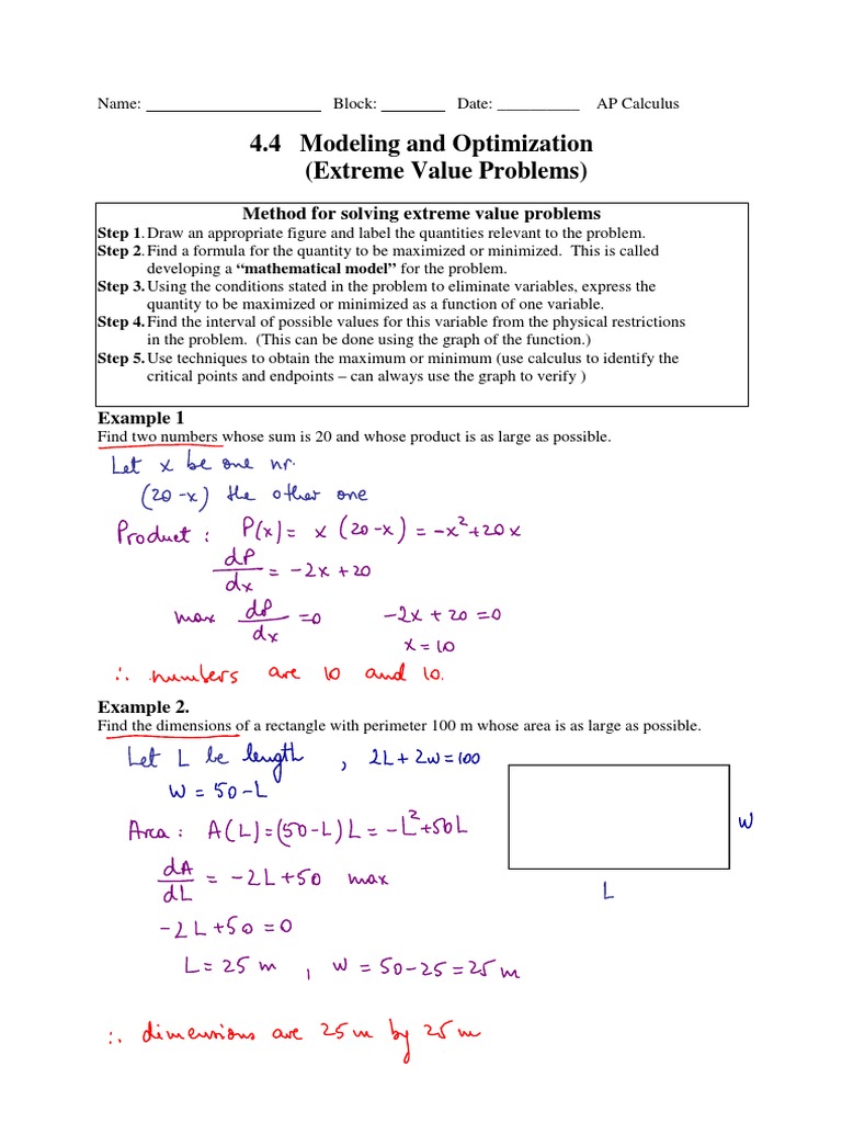 Maximize Area Problems in AP Calculus | PDF | Area | Maxima And Minima