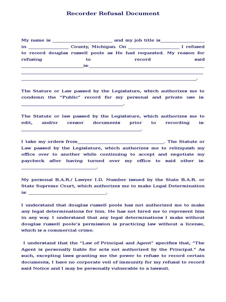 Recorder Refusal Statement Template | PDF