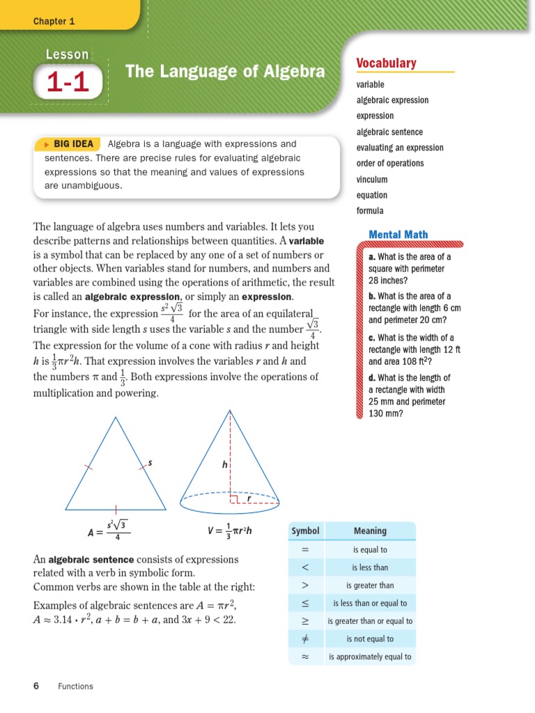The Language of Algebra: Lesson | PDF | Fraction (Mathematics) | Area