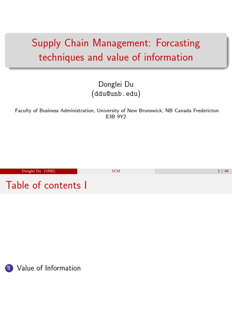 Supply Chain Management: Forcasting Techniques and Value of Information ...