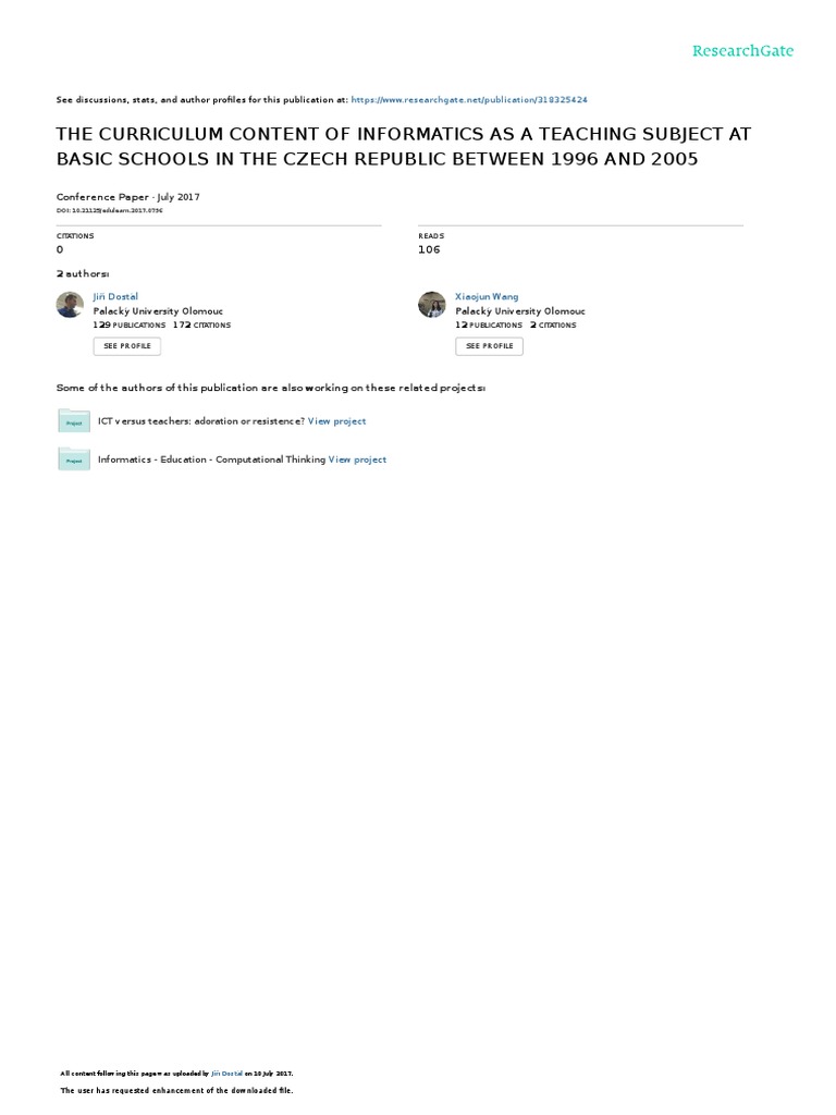 The Curriculum Content of Informatics As A Teaching Subject at Basic ...