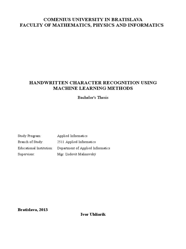 Handwritten Character Recognition Using Machine Learning Methods PDF ...