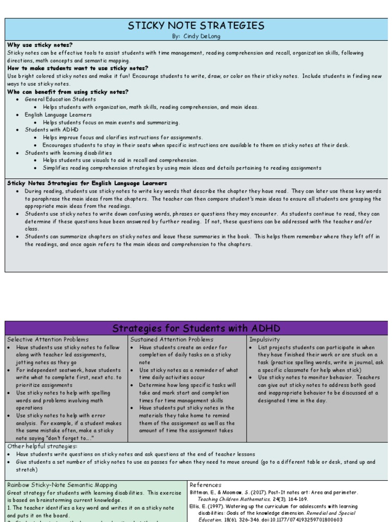 Sticky Note Strategy | PDF | Reading Comprehension | Reading (Process)