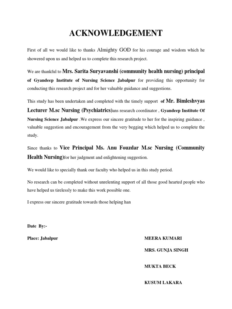 Acknowledgement: Mrs. Sarita Suryavanshi (Community Health Nursing ...