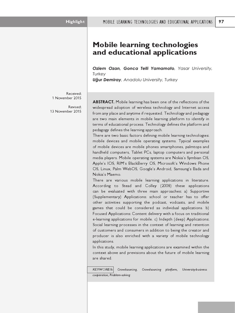 Mobile Learning Technologies and Educational Applications | PDF | Smartphone | Mobile Device