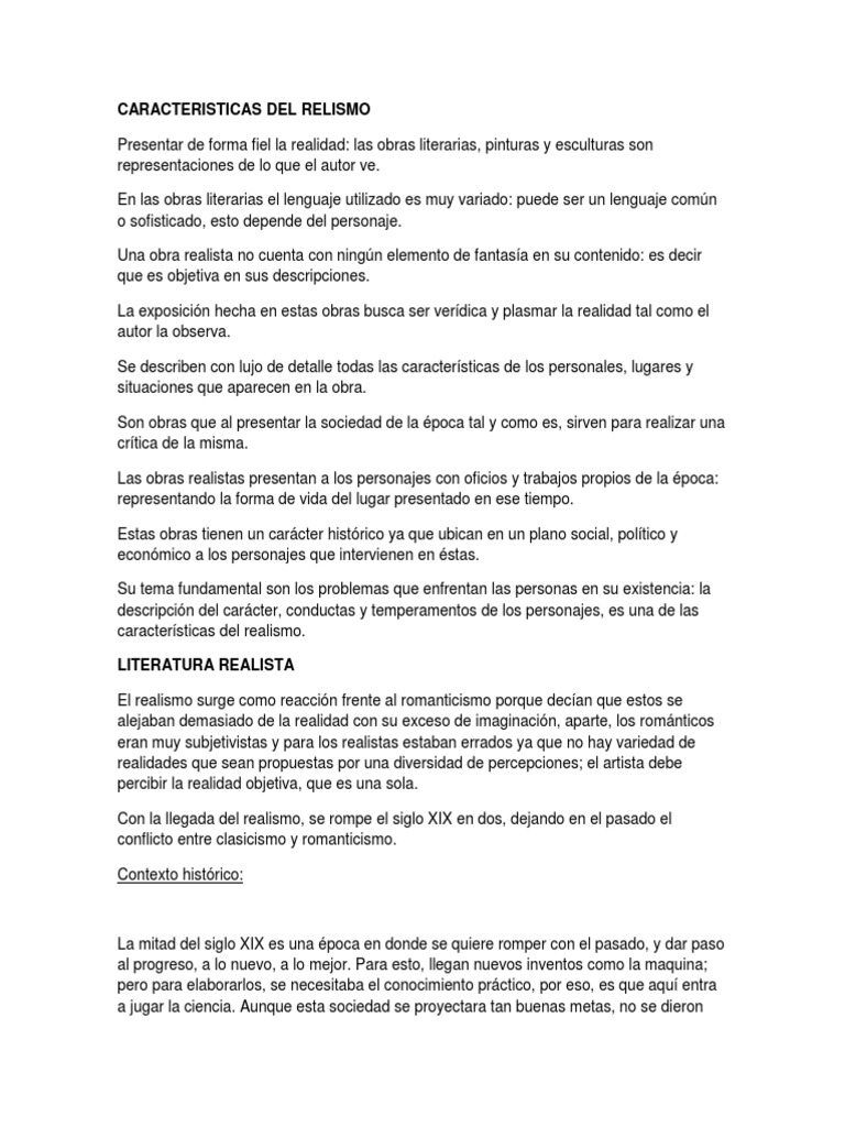 Caracteristicas Del Relismo | PDF | Vanguardia | Creacionismo